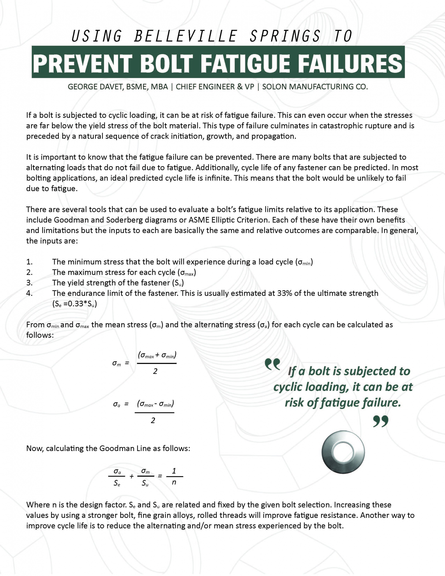Using Belleville Springs to Prevent Bolt Fatigue Failures